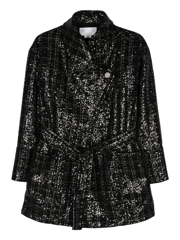GENNY Sequined Tweed Coat - Black