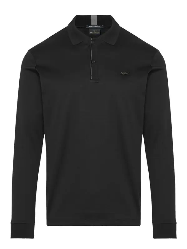 Paul & Shark Appliqué Logo Long Sleeve Polo Shirt - Black