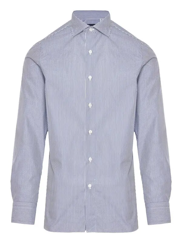 FINAMORE 1925 Spread Collar Striped Shirt - Blue