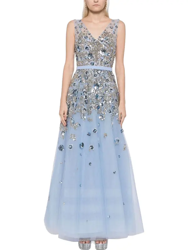 SAIID KOBEISY Bead-embellished Tulle Gown - Blue