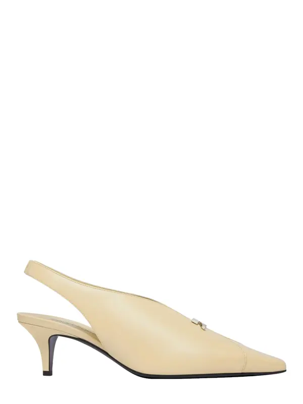 COURREGES Leather Slingbacks With Logo Plaque - Neutrals