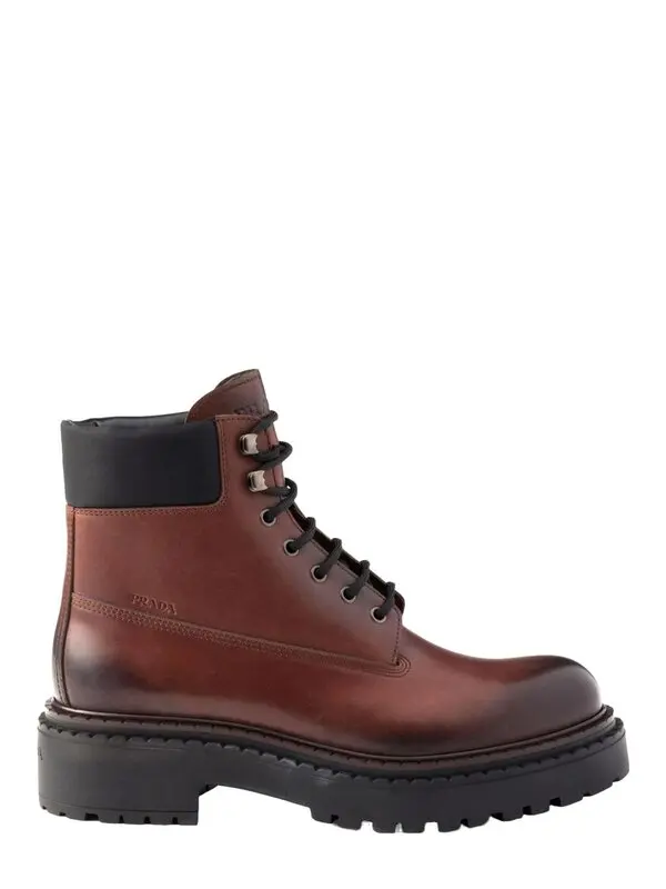 Prada Leather Work Boots - Brown