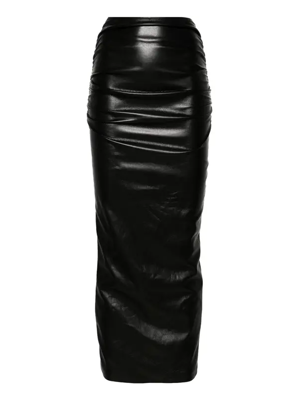 Nanushka Hester Ruched Faux Leather Midi Skirt - Black