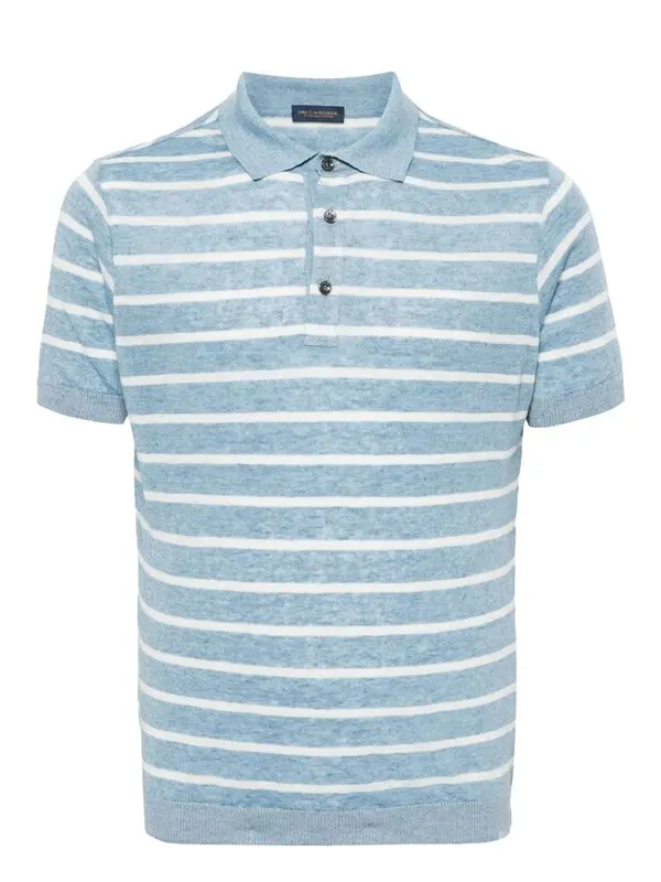 Paul & Shark Striped Linen Polo Shirt - Blue