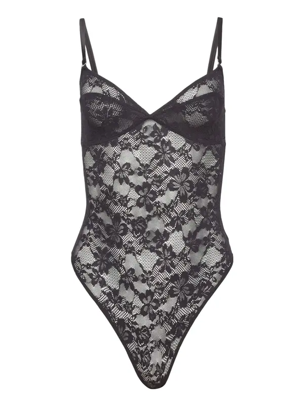 Fleur Du Mal Le Stretch Lace Wireless Bodysuit - Black