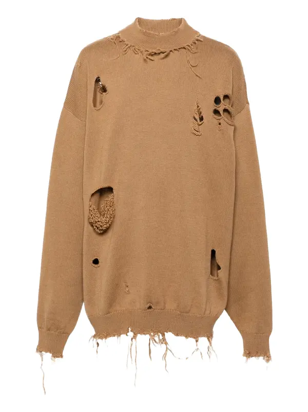 Vetements Destroyed Wool Sweater - Brown