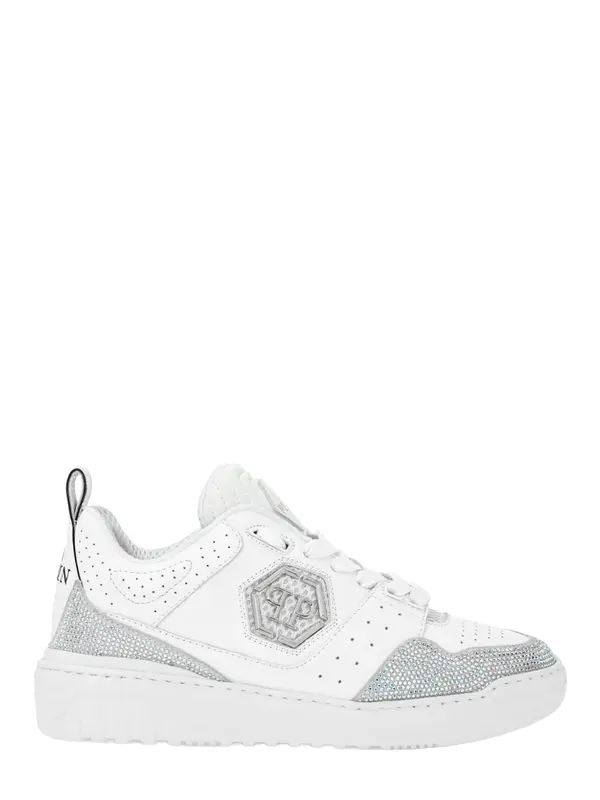 Philipp Plein Crystal-embellished Leather Sneakers - White