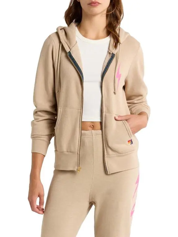 Aviator Nation Bolt Zip Hoodie - Sand/neon Pink