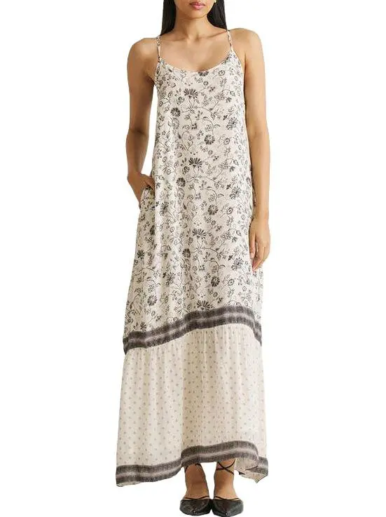 REISTOR Flowy Maxi Dress In Bemberg Crepe With Floral Print - Off-white