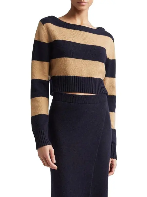 Max Mara Angri Striped Cashmere Crop Sweater - Navy