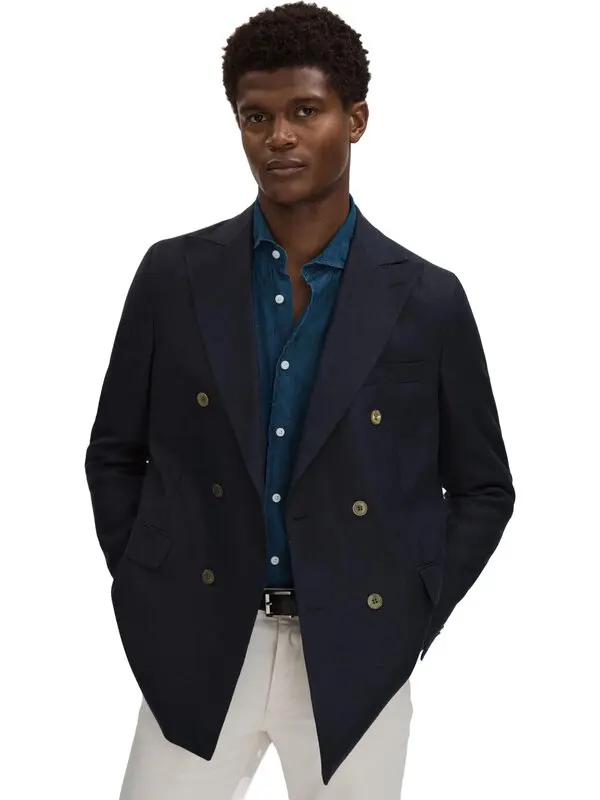 OSCAR JACOBSON Wool Double Breasted Blazer - Navy