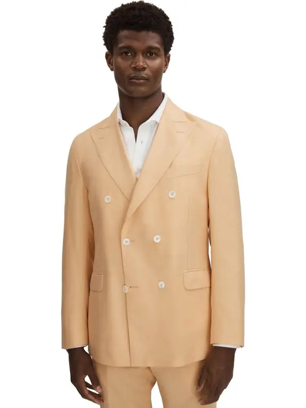 OSCAR JACOBSON Wool Double Breasted Blazer - Sand