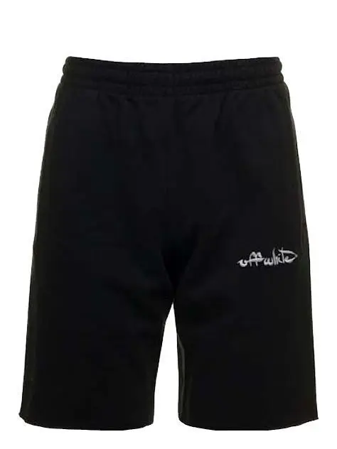 Off-White Bermuda Shorts With Script Logo Embroidery - Black