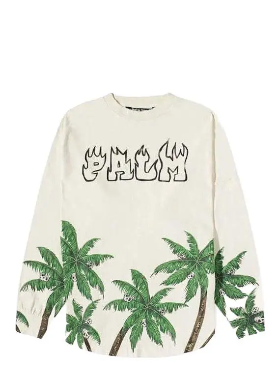 Palm Angels Palms And Skull Longsleeve - White/green