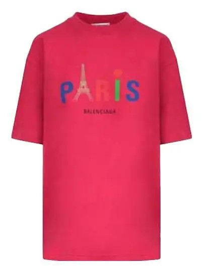 Balenciaga Paris Print Logo T-shirt - Pink/red