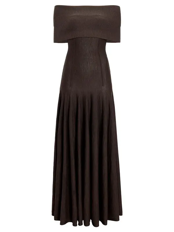 Khaite Ava Off-the-shoulder Wool Maxi Dress - Brown