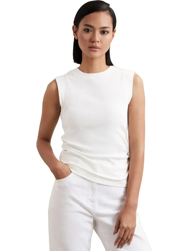REISS Fine-rib Ruched Tank Top - White