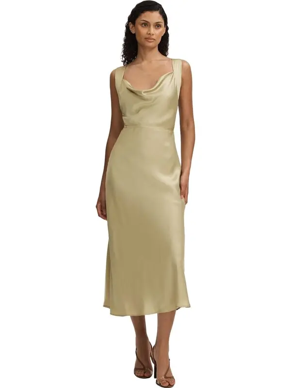 Paige Silk Satin Cowl Neck Midi Dress - Olive