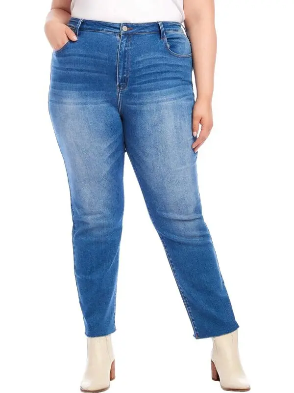 Karen Kane Raw Hem Straight Leg Jeans - Denim