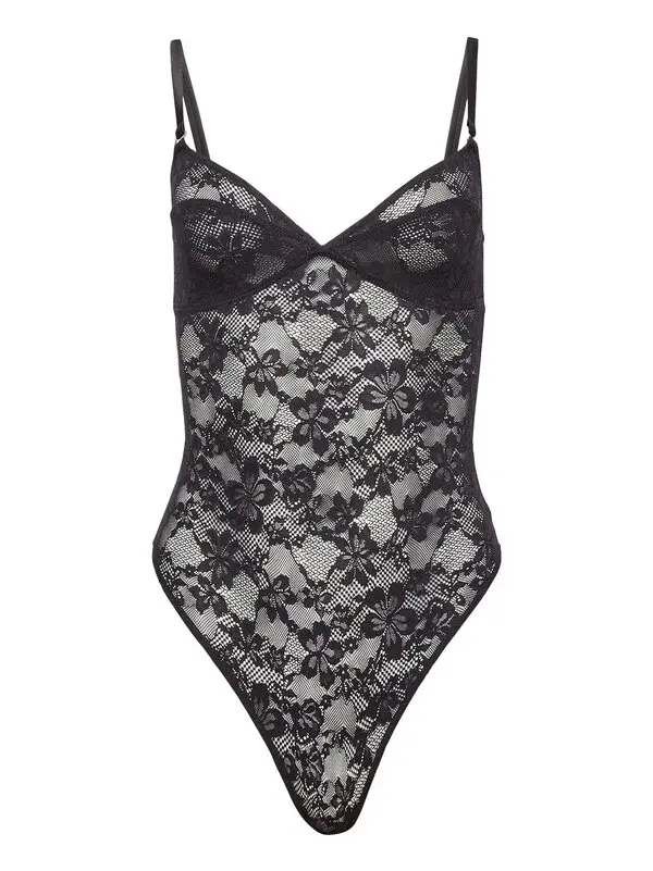 Fleur Du Mal Le Stretch Lace Wireless Bodysuit - Black
