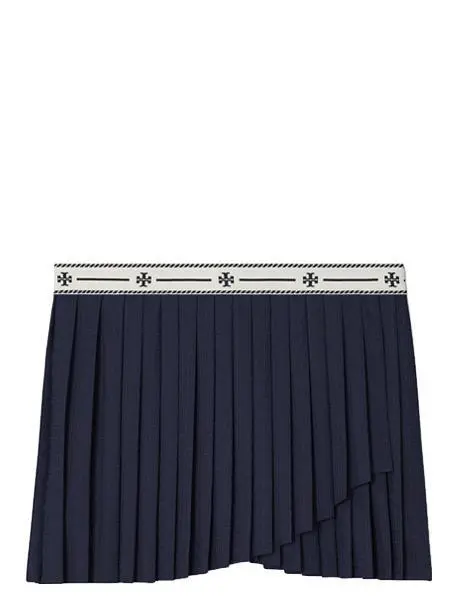 Tory Burch Jacquard Performance Jersey Pleated Overlay Skirt - Tory Navy