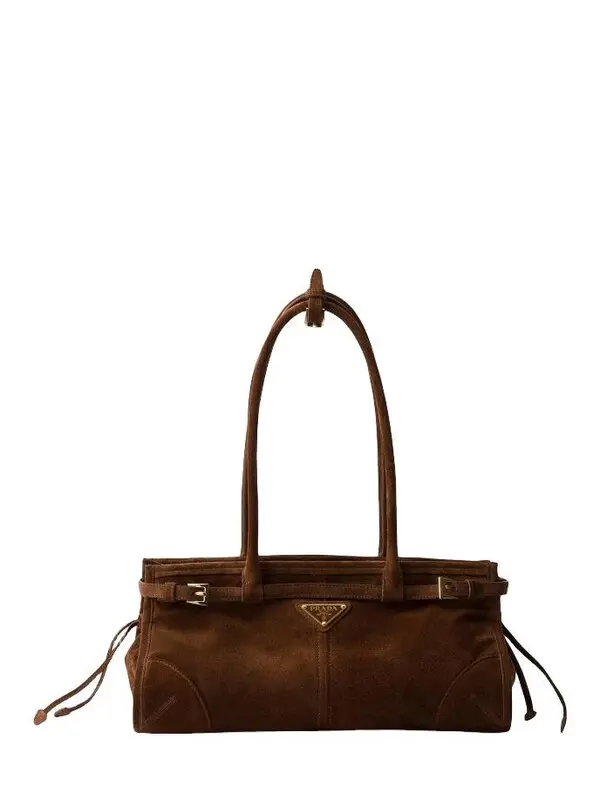 Prada Suede Top Handle Bag - Brown