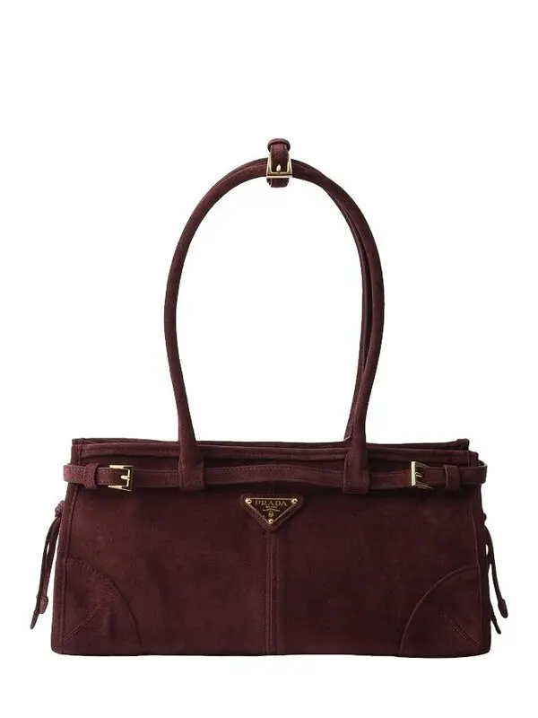 Prada Suede Top Handle Bag - Dark Red