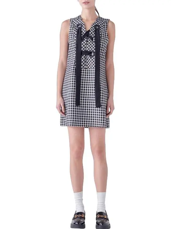 English Factory Check Grommet Shift Dress - Black