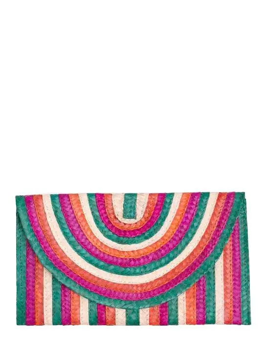 JELAVU Brooke Striped Raffia Clutch - Multi