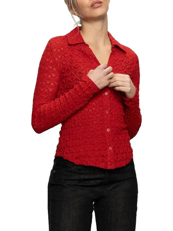 Sanctuary Lace Button-up Shirt - Red Energy