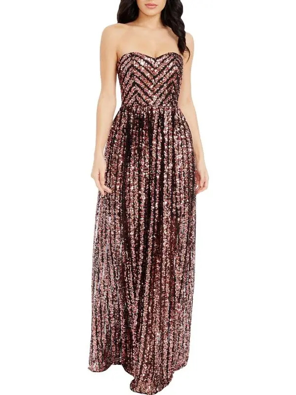 Dress The Population Audrina Sequin Gown - Raspberry Multi