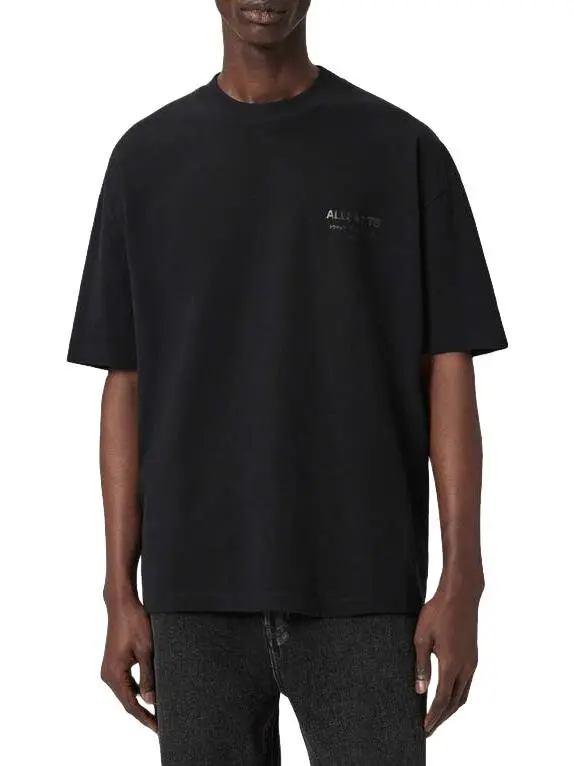 ALLSAINTS Underground Oversize Graphic T-shirt - Jet Black/dark Leopard