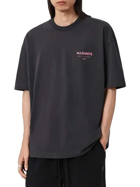 ALLSAINTS Underground Oversize Graphic T-shirt - Washed Black/pink