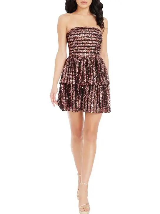 Dress The Population Callie Sequin Stripe Strapless Minidress - Raspberry Multi