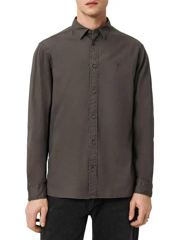 ALLSAINTS Hawthorne Solid Stretch Cotton Button-up Shirt - Deep Sage Green