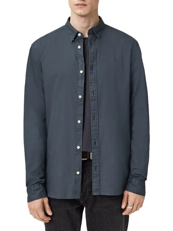 ALLSAINTS Hawthorne Solid Stretch Cotton Button-up Shirt - Sunil Blue