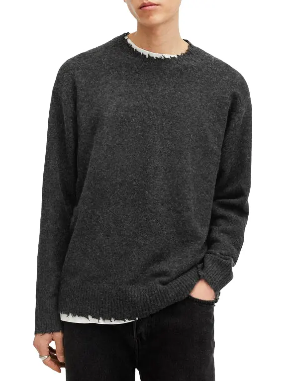 ALLSAINTS Luka Distressed Crewneck Sweater - Cinder Black Marl