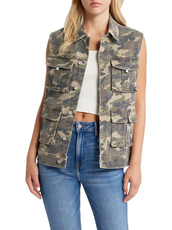 HIDDEN JEANS Camouflage Oversized Cargo Vest - Olive