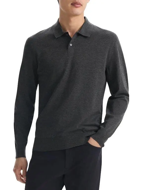 Theory Goris Long Sleeve Polo - Charcoal Melange