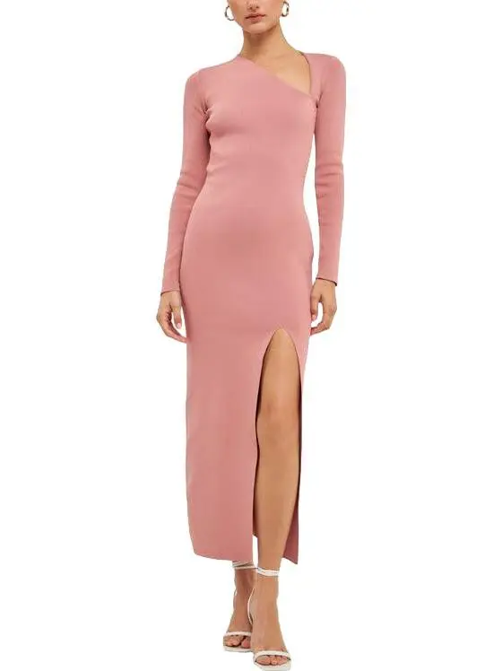 Endless Rose Asymmetric Neck Sweater Dress - Dusty Rose