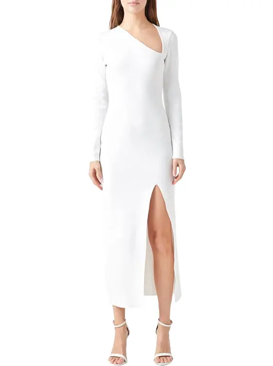 Endless Rose Asymmetric Neck Sweater Dress - White