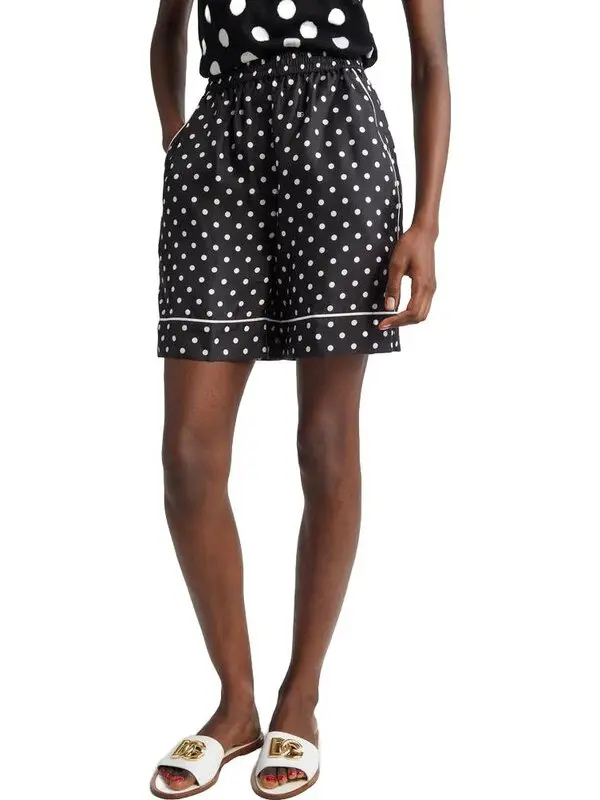 Dolce & Gabbana Polka Dot Silk Pajama Shorts - Nero
