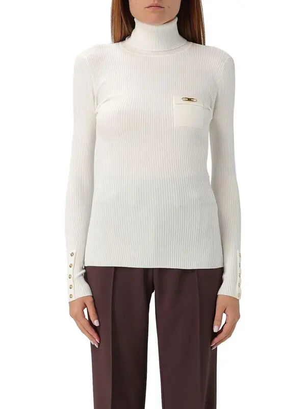 Elisabetta Franchi Long Sleeve Turtleneck Pullover - Ivory