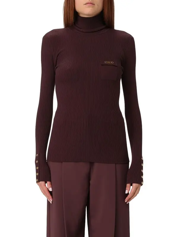 Elisabetta Franchi Long Sleeve Turtleneck Pullover - Wine