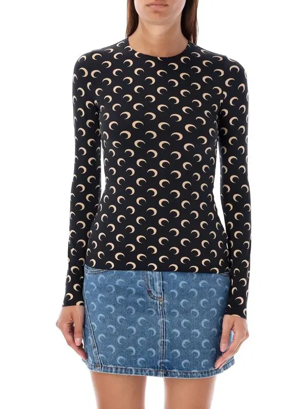 MARINE SERRE Moon Print Long Sleeve Top - Black