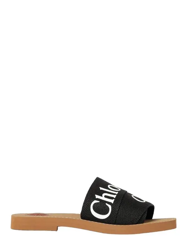 Chloé Woody Logo-print Canvas Flat Slides - Black