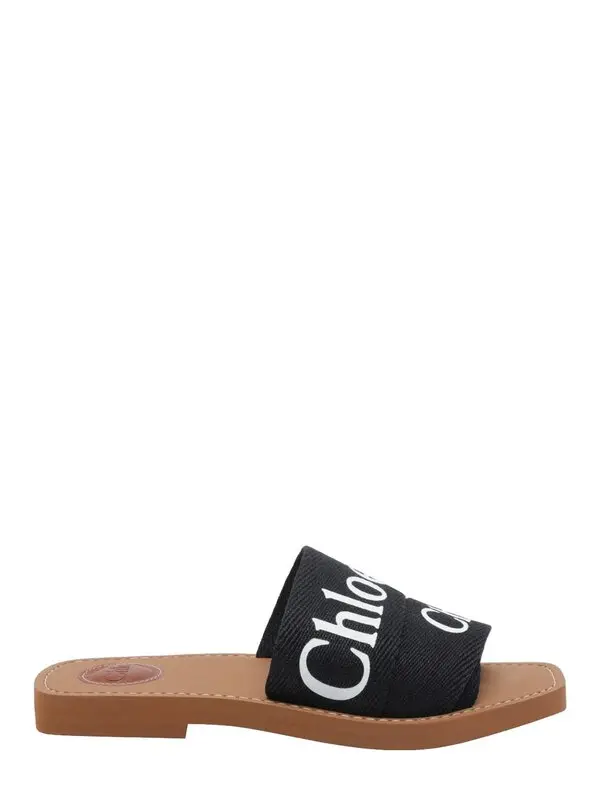 Chloé Woody Logo-print Canvas Flat Slides - Black