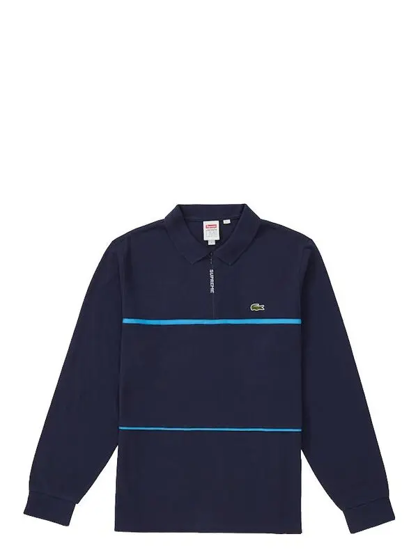 Supreme Lacoste Pique Zip Long Sleeve Polo Shirt - Navy Blue