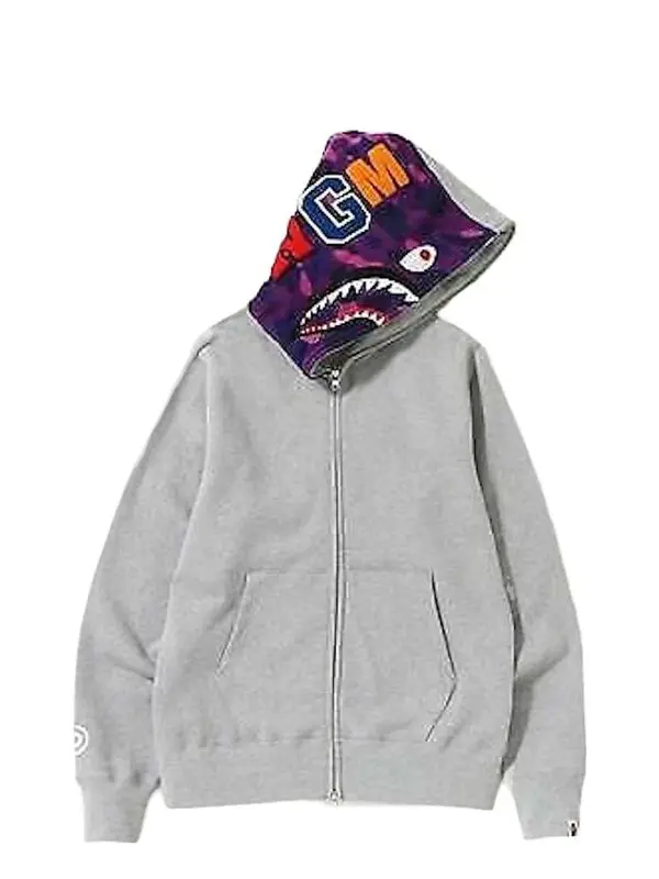BAPE Camo Shark Zip-up Hoodie - Grey/purple