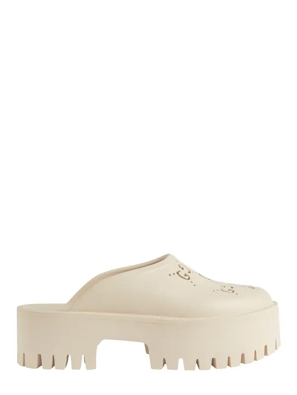 Gucci Platform Perforated Sandals - Cream